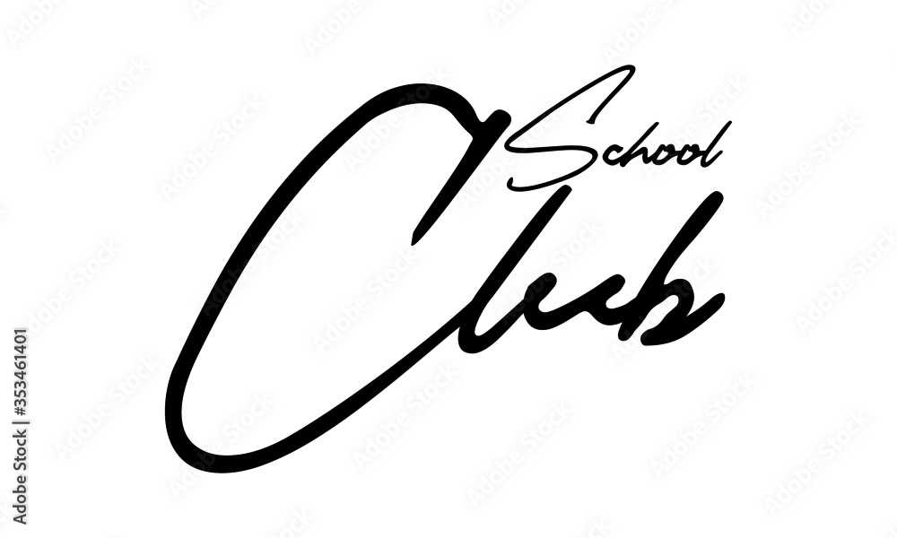 School Club Cursive Calligraphy Black Color Text On White Background ...