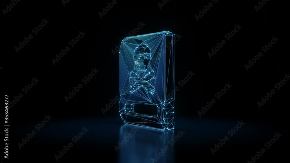 3d rendering seamless loop 4k rotation wireframe neon glowing symbol of ...