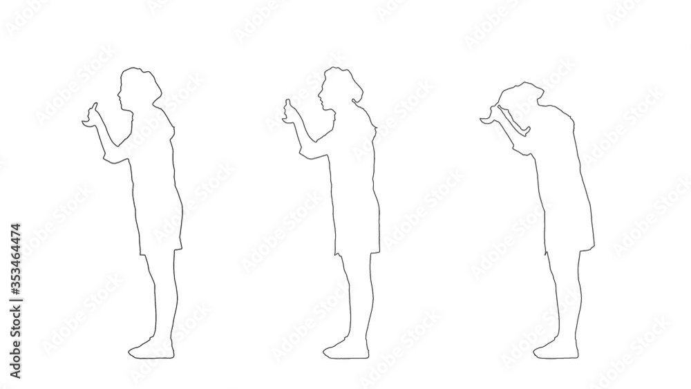 Vidéo Stock Outline sketch of cook girl trying dish from ladle isolated ...