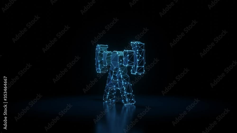 3d rendering seamless loop 4k rotation wireframe neon glowing symbol of broadcast tower with ...