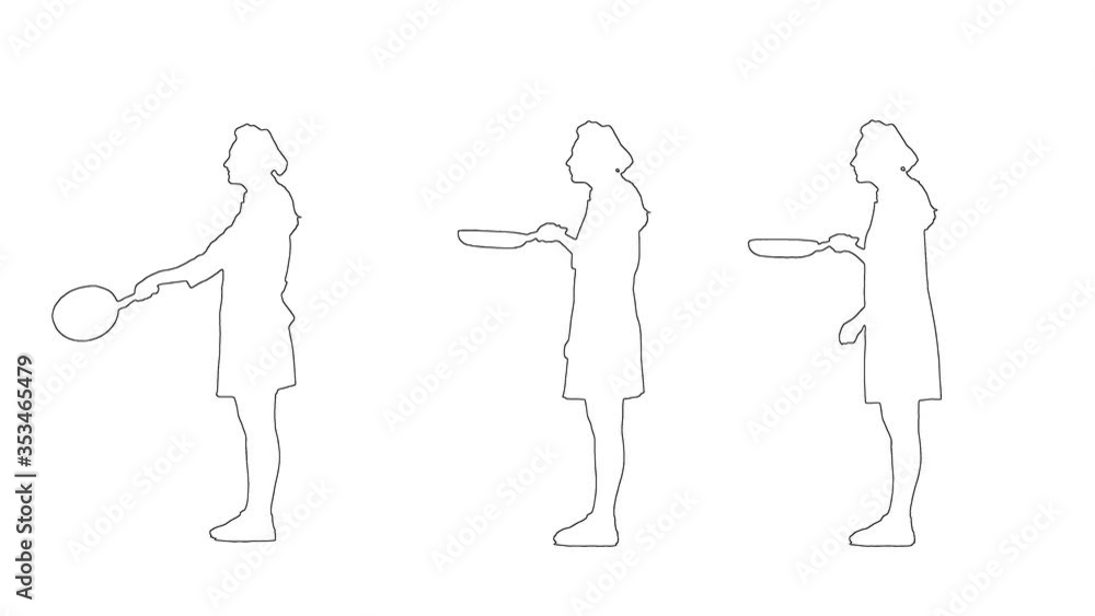 Outline sketch of lady cook reacting to dish's smell isolated on white ...
