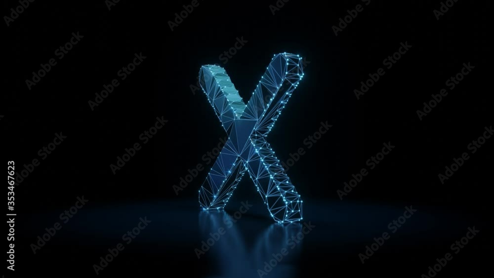 3d rendering seamless loop 4k rotation wireframe neon glowing symbol of cancel cross with ...