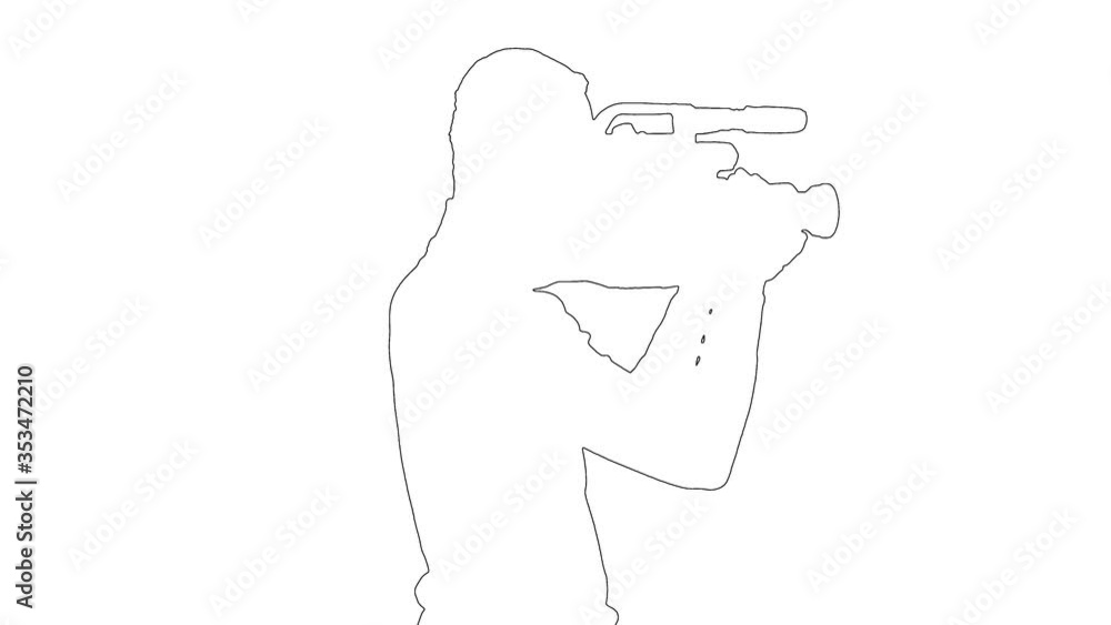Vidéo Stock Outline sketch of portrait cameraman steps with the camera ...