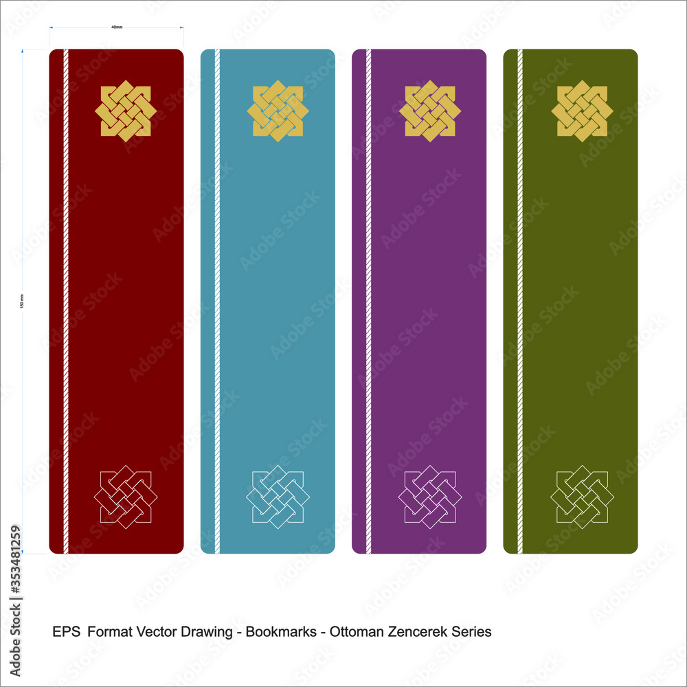Vector set of ornate vertical Bookmark cards in Ottoman style. It can ...
