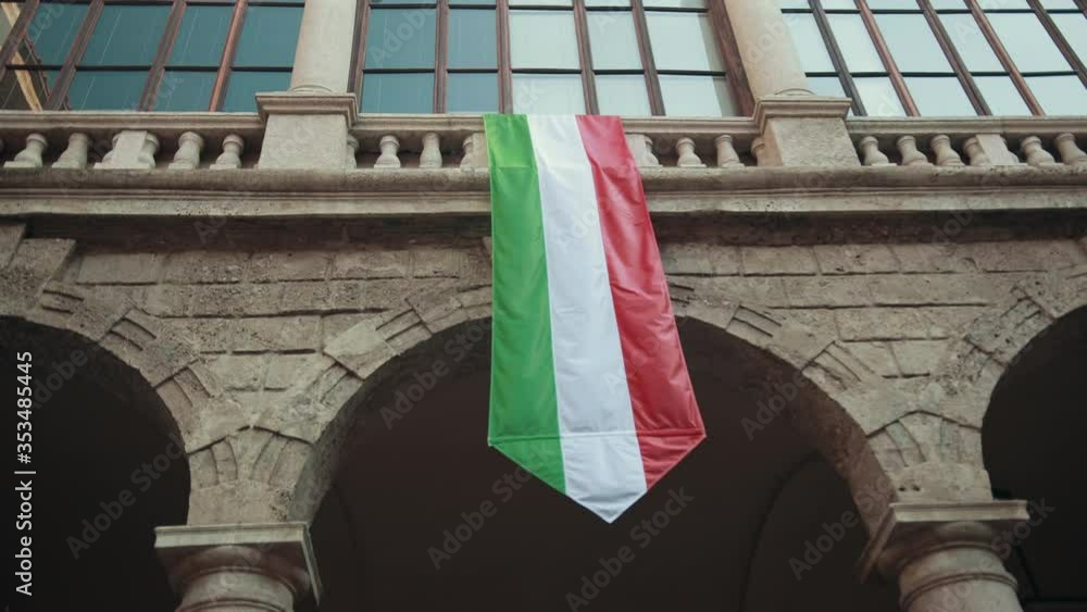 Vidéo Stock Long Flag Hang From Window Sill House Italian And The ...