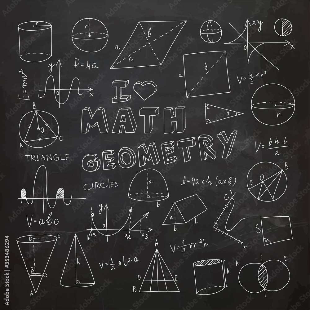 Hand Drawn Geometry Doodle. Handwriting Elements. School Education ...