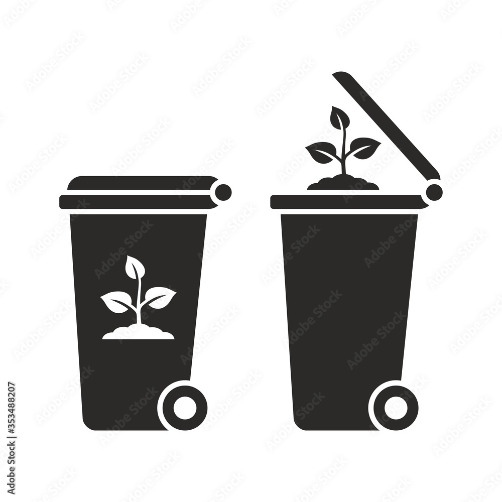 Garden waste bin icon. Wheelie bin. Vector icon isolated on white ...