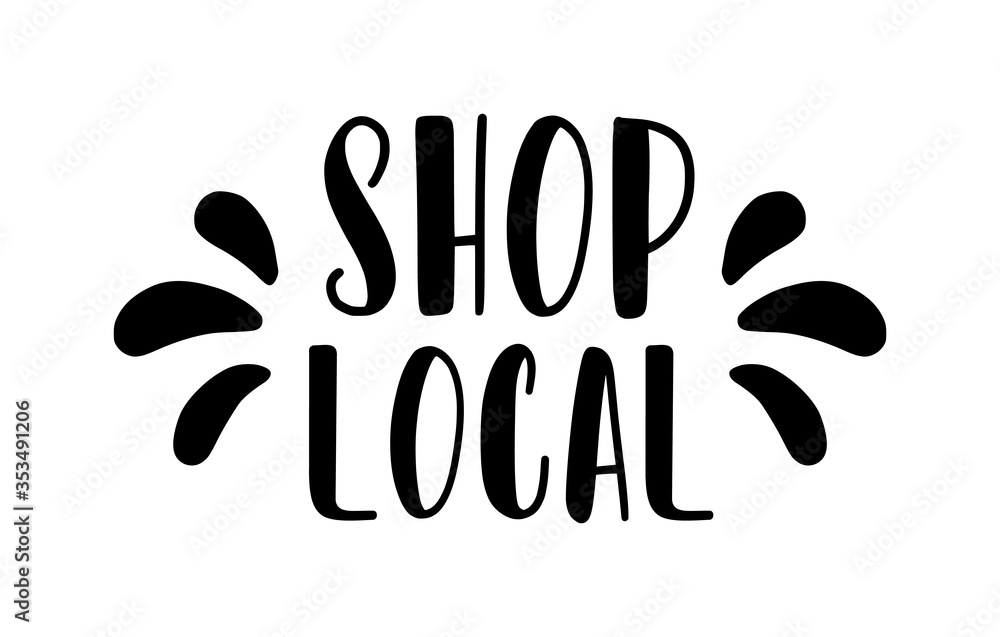 SHOP LOCAL hand drawn text and doodles badges, logo, icons. Handwritten ...