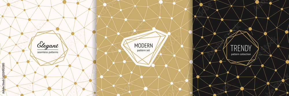 Vector golden geometric seamless pattern set with stylish minimal ...