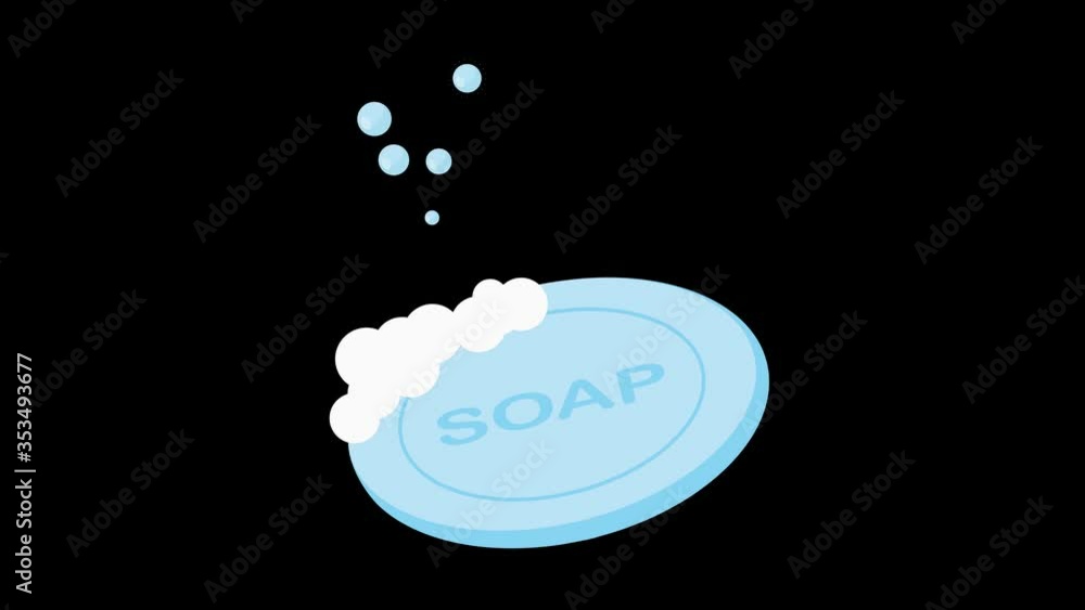 4k Animation of soap with foam and bubbles. Isolated on the black ...