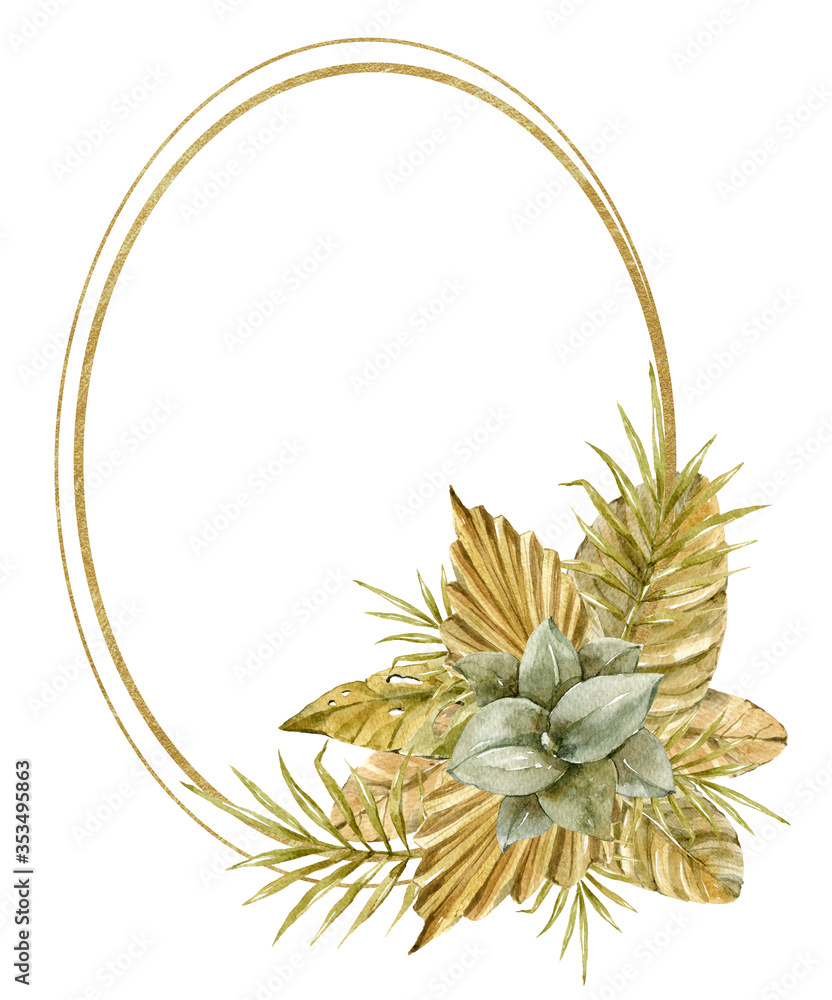 Hand painted boho style frames with place for your text. Dry tropical ...