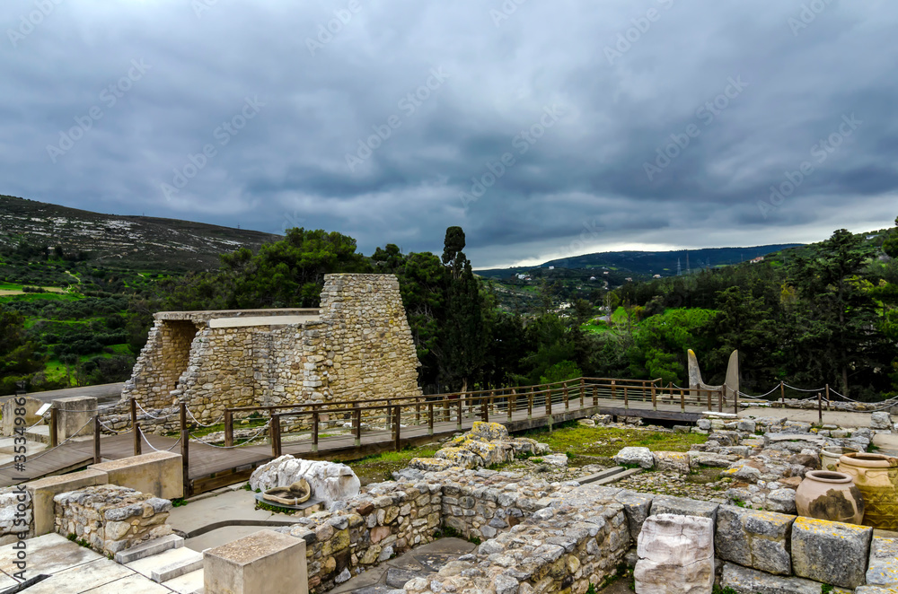 Knossos Palace, Crete / Greece. Panoramic view of the archaeological ...