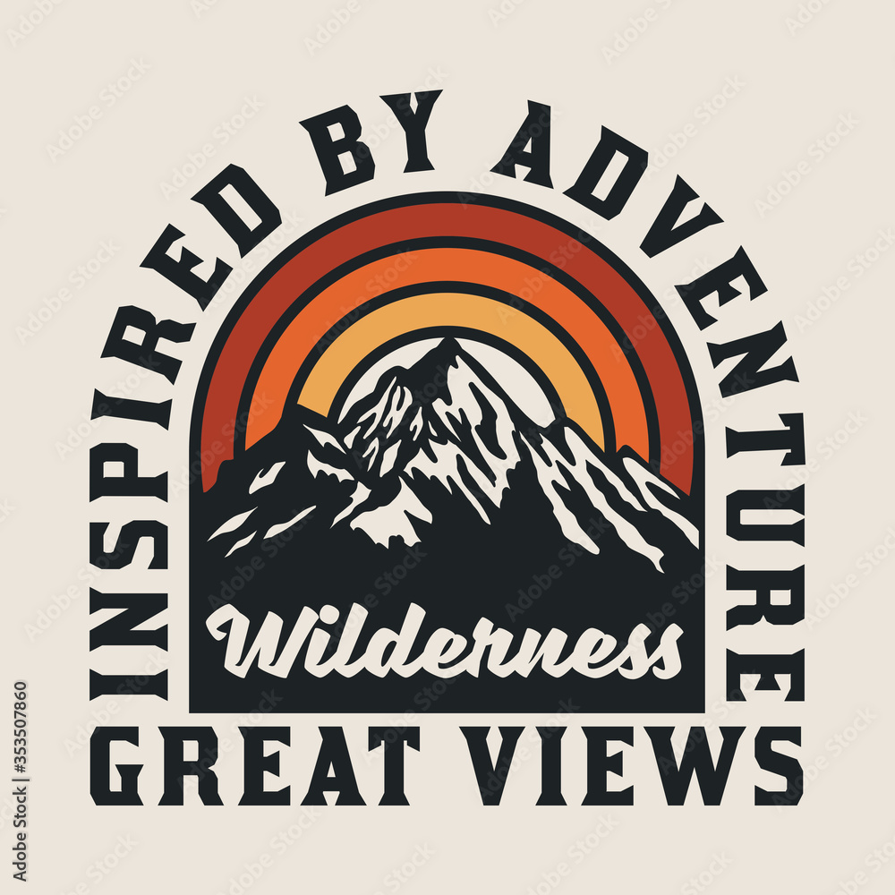 Outdoor Mountain with Rainbow Sunset Illustration with Slogans Vector ...