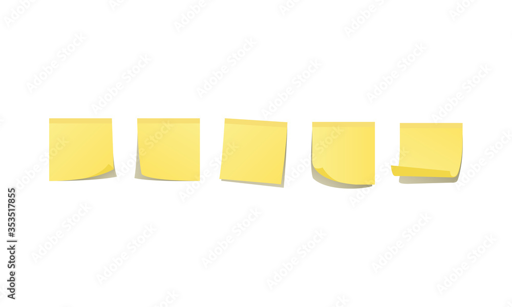 Set of yellow sticky notes and post its used in an office for reminders ...