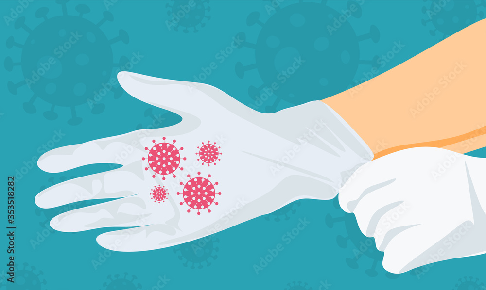 Male hands close-up. Wearing white surgical gloves. As a symbol of ...