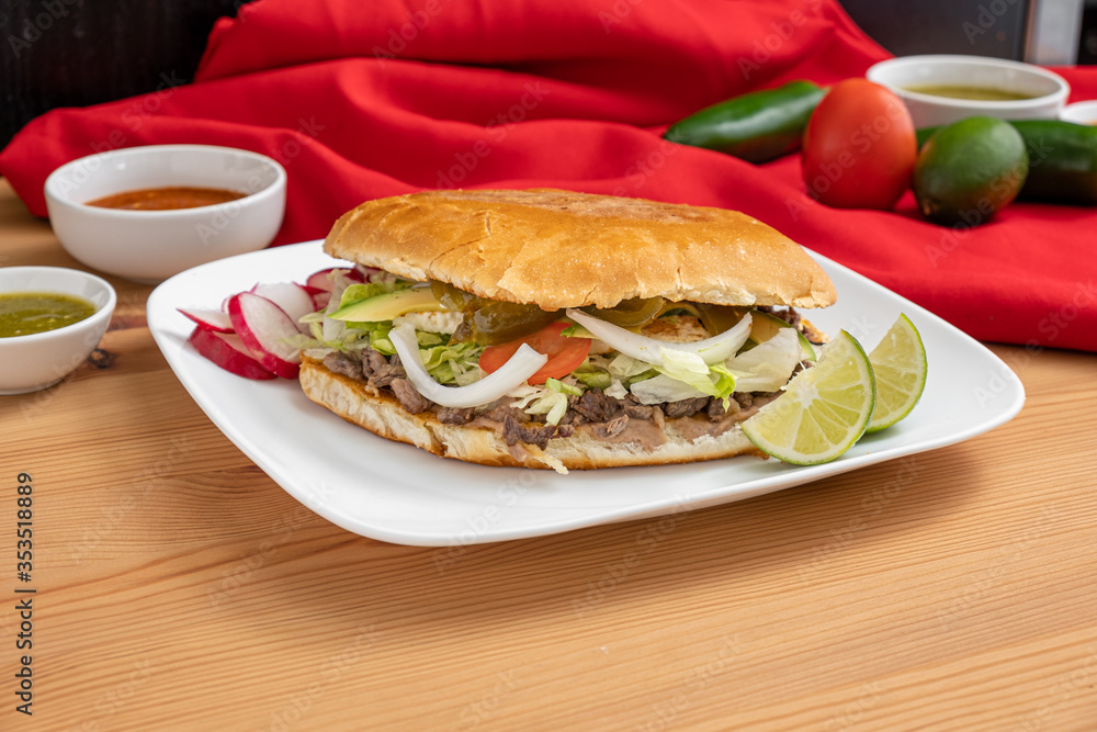 Authentic Mexican torta. A sandwich from Mexico made with fresh bread ...