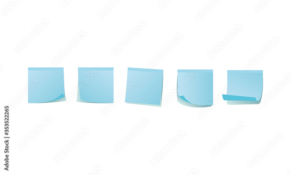 Set of blue sticky notes and post its used in an office for reminders ...