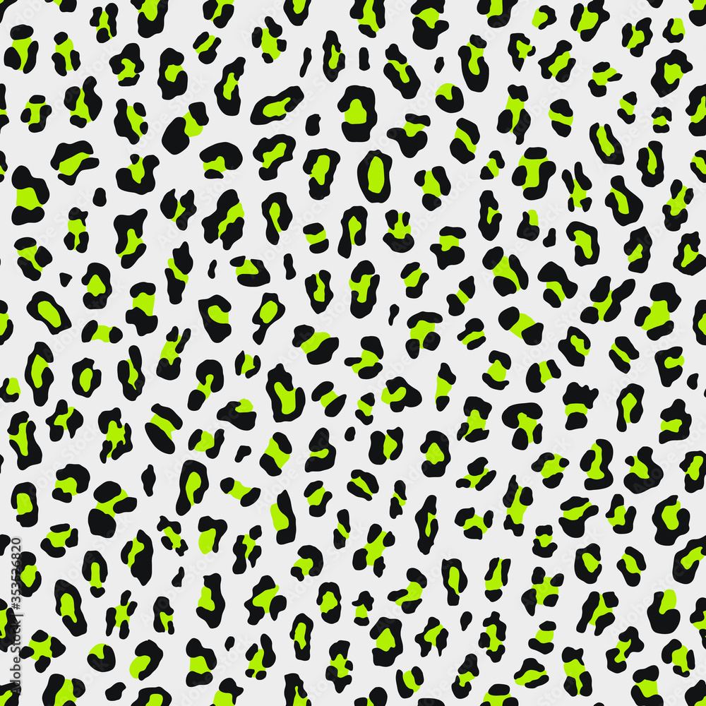 Seamless 80s Retro Style Leopard Print with lime green spots on white ...