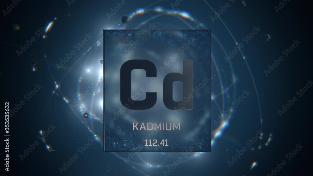 Cadmium as Element 48 of the Periodic Table. Seamlessly looping 3D ...