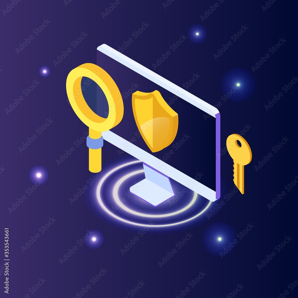 Cybersecurity, Protection network safe data isometric concept. Web page ...