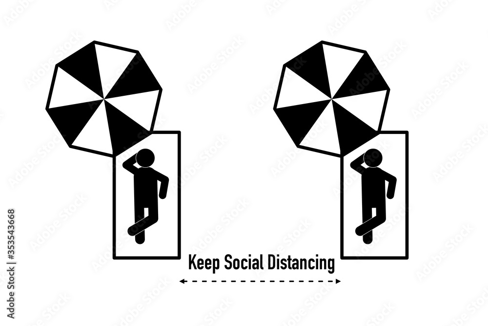 Stickman or stick figure sunbathe on beach mat and Keep social ...