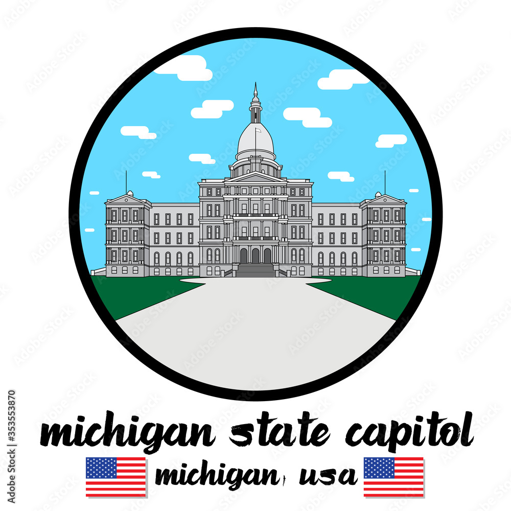 Circle Icon Michigan State Capitol. Vector illustration. Stock Vector ...