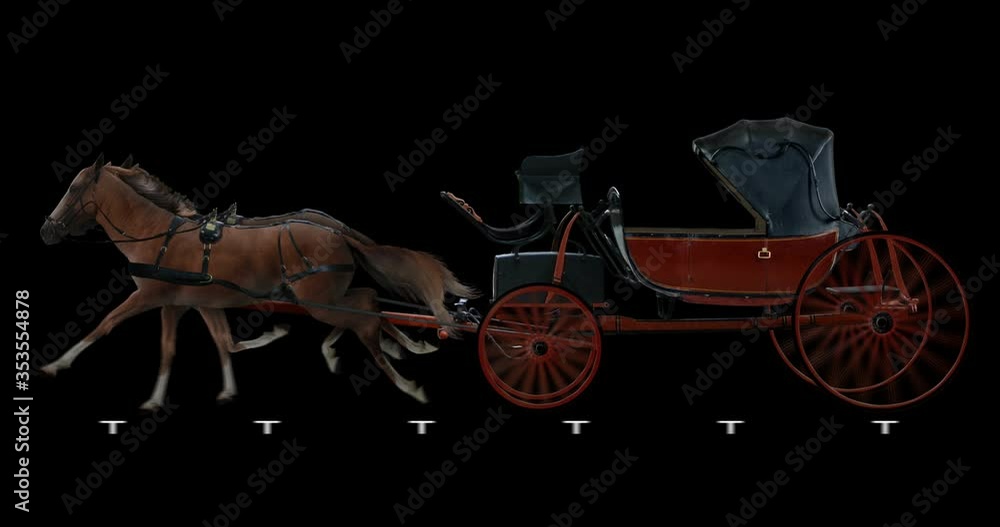 Red horse-drawn carriage. Cyclic animation in two versions: with and ...
