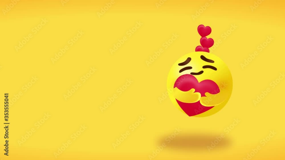 Care emoticon - yellow face with big open bright eyes hugging a red ...