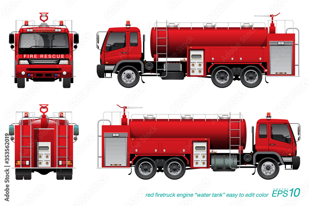 VECTOR EPS10 - red firetruck water tank with monitor nozzles, fire ...