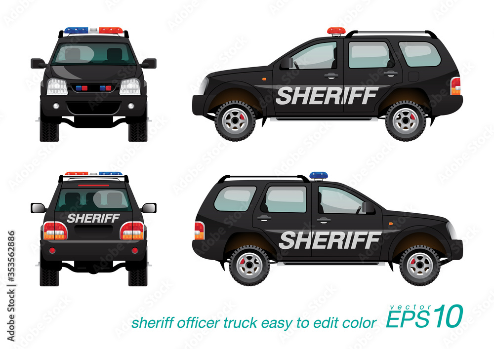 VECTOR EPS10 - sheriff SUV truck with blue and red siren, police car ...