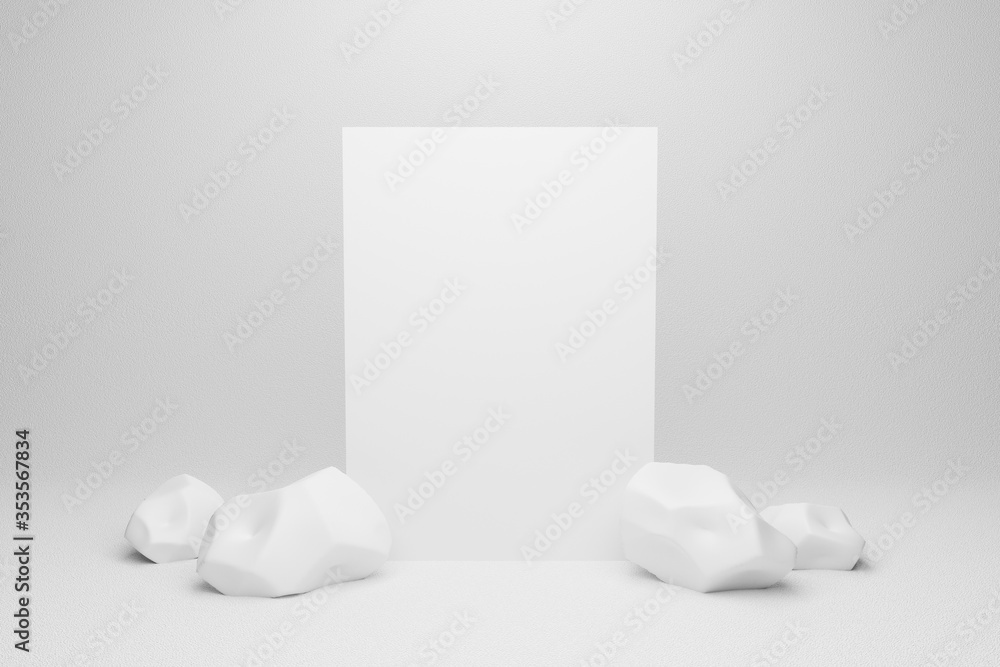 3d white paper isolated on white background. a4 mockup poster wall ...