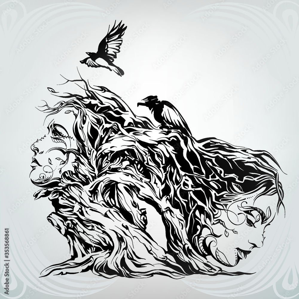 Silhouette of female faces shaped by tree Stock Vector | Adobe Stock