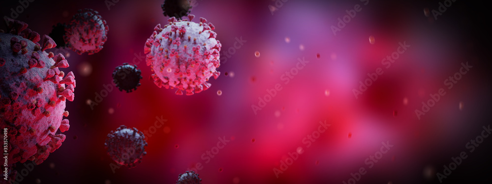 Microscopic close-up of the covid-19 disease. Coronavirus illness ...