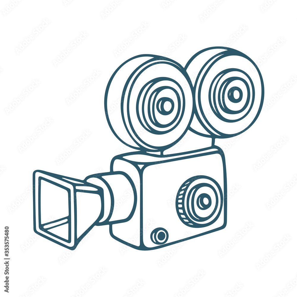 Movie camera. Retro movie camera outline vector illustration. Part of ...