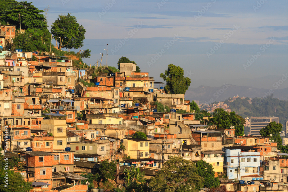 Huts of favela slum at Rio de Janeiro, Brazil, showing poverty in South ...