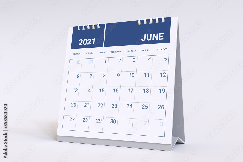 3D Rendering - Calendar for June. 2021 Monthly calendar week starts on ...