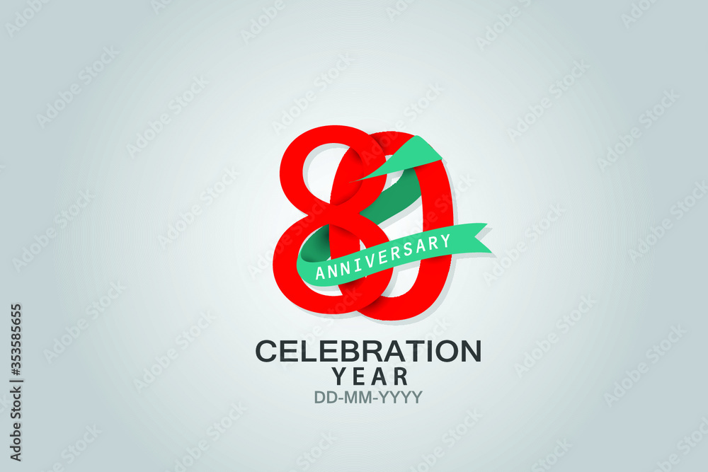 80 years anniversary blue ribbon celebration logotype. anniversary logo ...