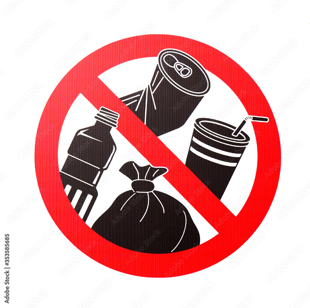 Sign of do not leave garbage or litter. Black silhouette of can, cup ...