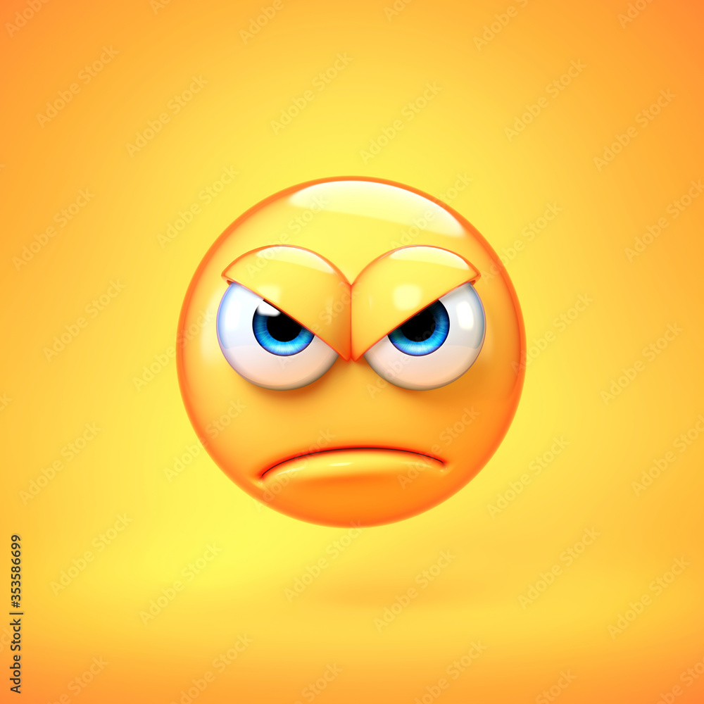 Bad emoji isolated on white background, upset emoticon 3d rendering ...