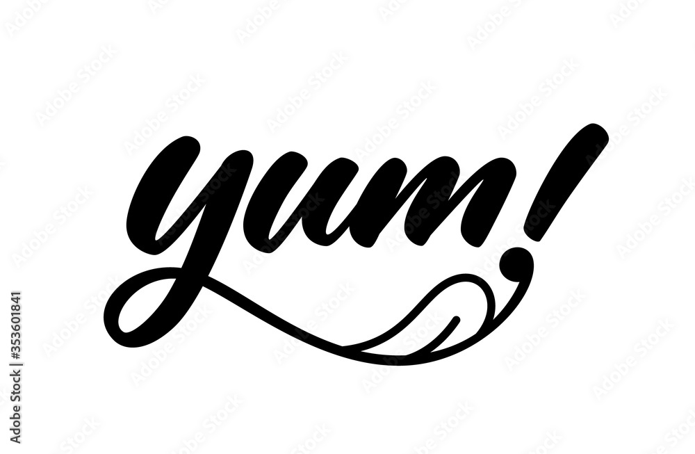 Yum. Yummy handwritten word. Modern calligraphy. Calligraphic doodle ...