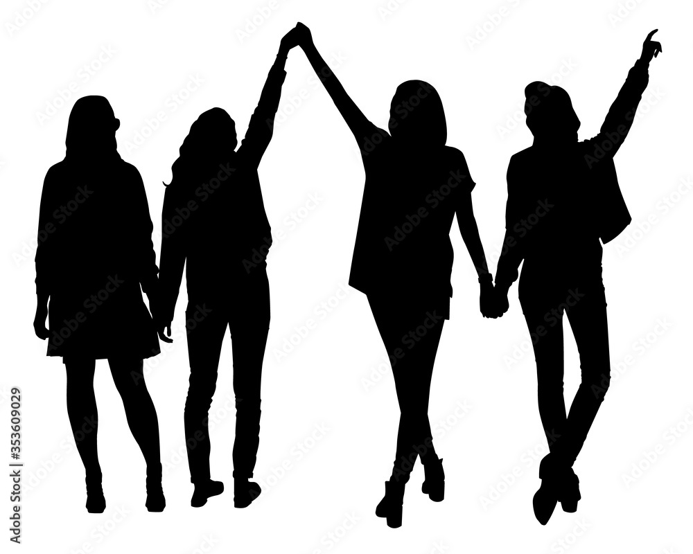 Silhouettes of women. Girls hold hands. Female Friendship. Joint ...