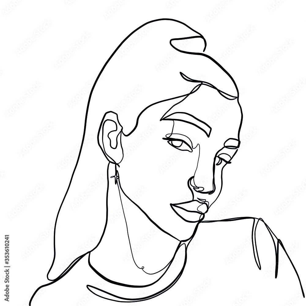 Minimal line vector woman. Linear glamour portrait woman. Portrait of ...