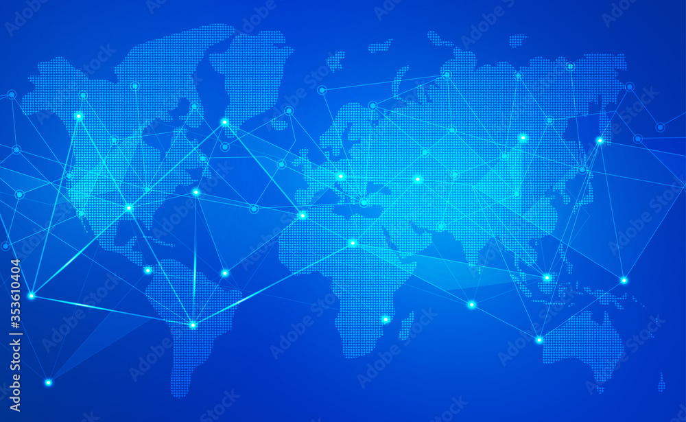Internet Connection and world map Background With Neon Effect. Low Poly ...