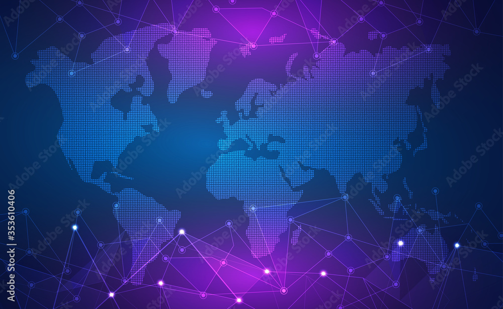 Internet Connection and world map Background With Neon Effect. Low Poly ...