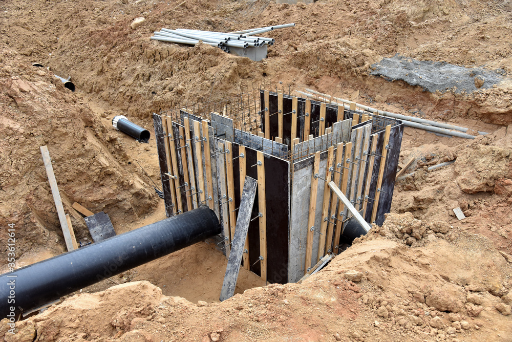 Concrete pile in formwork frame for construct stormwater and ...