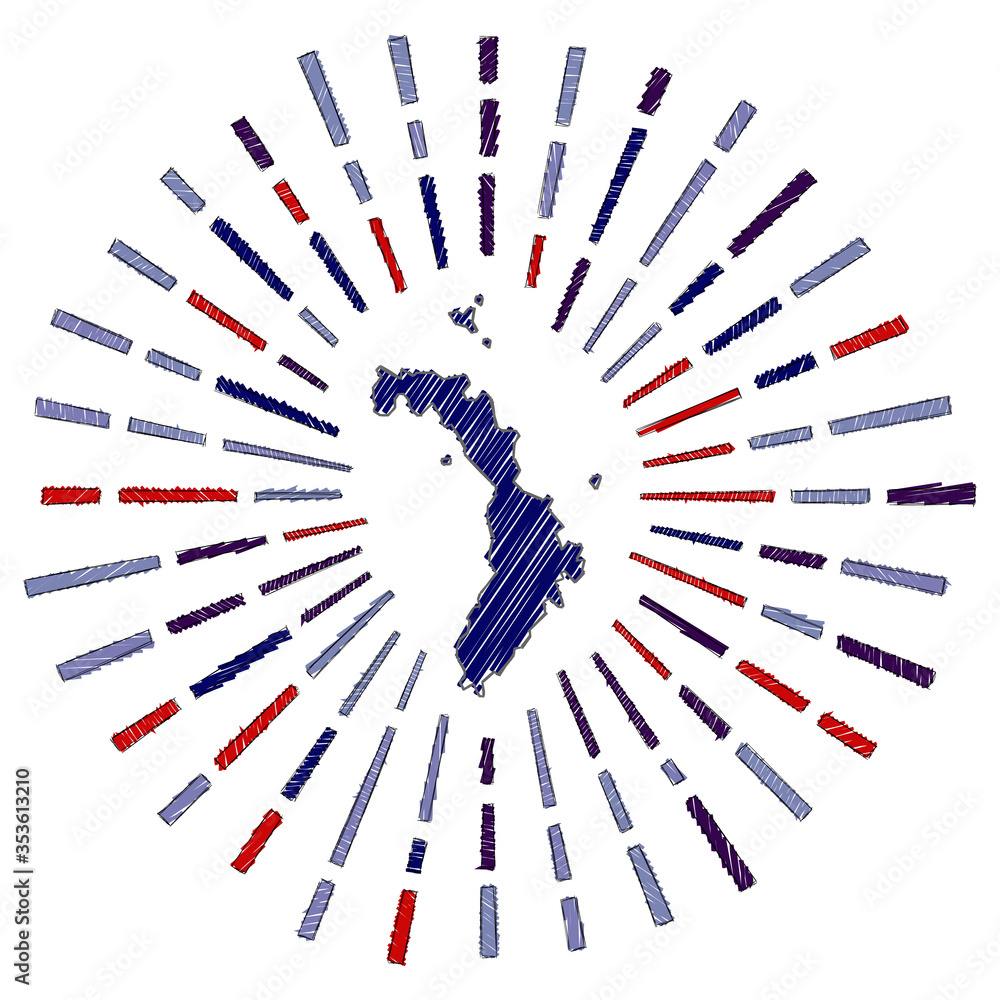 Sketch map of Lord Howe Island. Sunburst around the island in flag ...