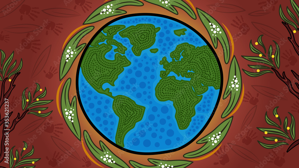 Vetor de Aboriginal dot art painting depicting save the planet do Stock ...