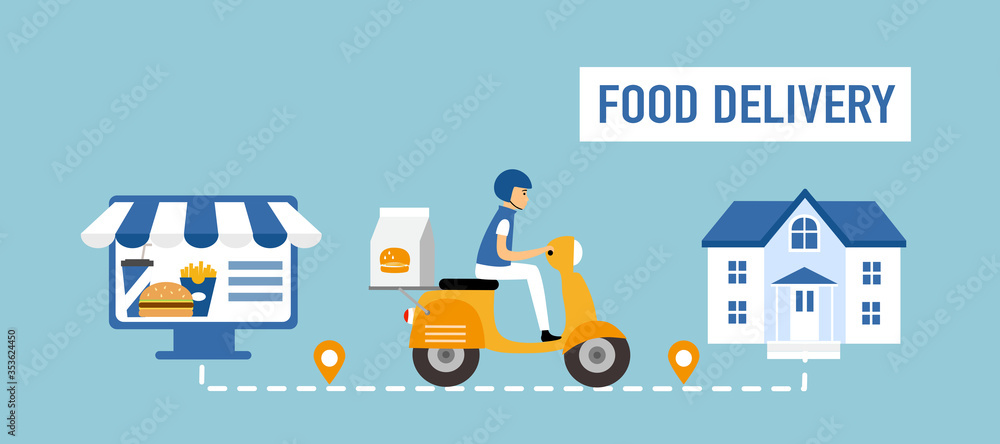 Food ordering online and food delivery service vector illustration ...