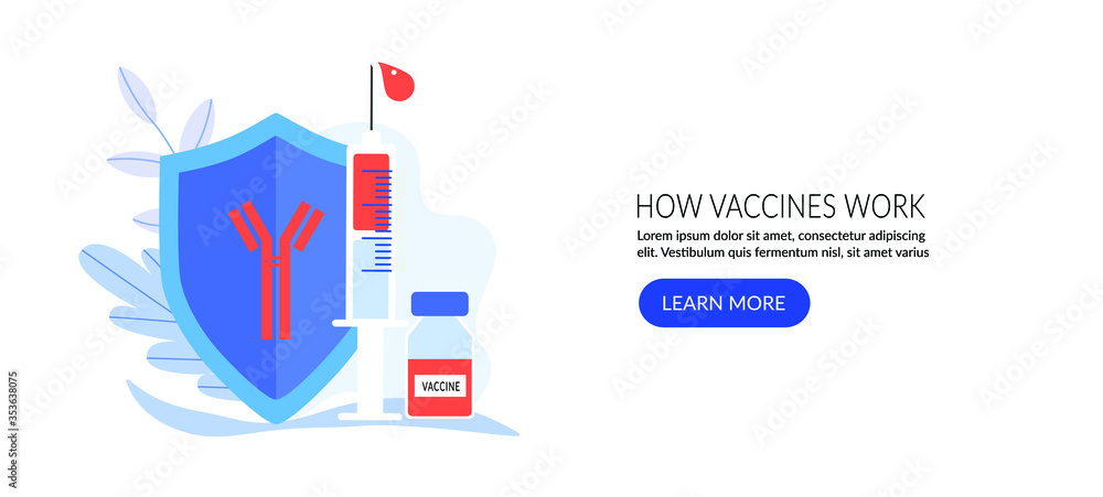 Vaccination concept. Image vaccine and syringe with medical shield on ...