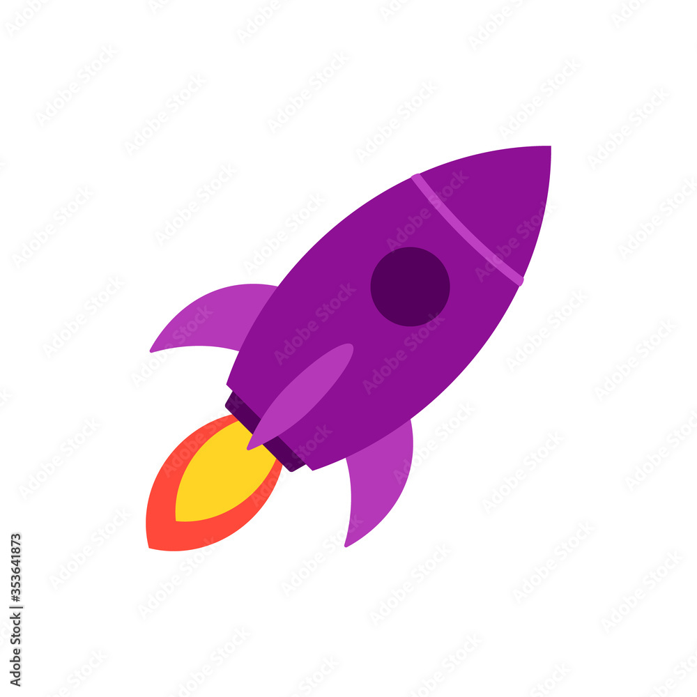 Purple rocket ship icon. Clipart image isolated on white background ...